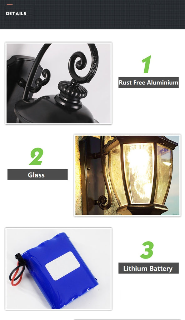 Black Outdoor Coach Estate Style Wall Mounted Outdoor LED Solar Lights ...