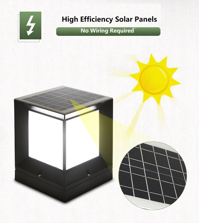 Modern Cubic Black Fence Post Top LED Solar Lights - Pillar Solar Ligh ...
